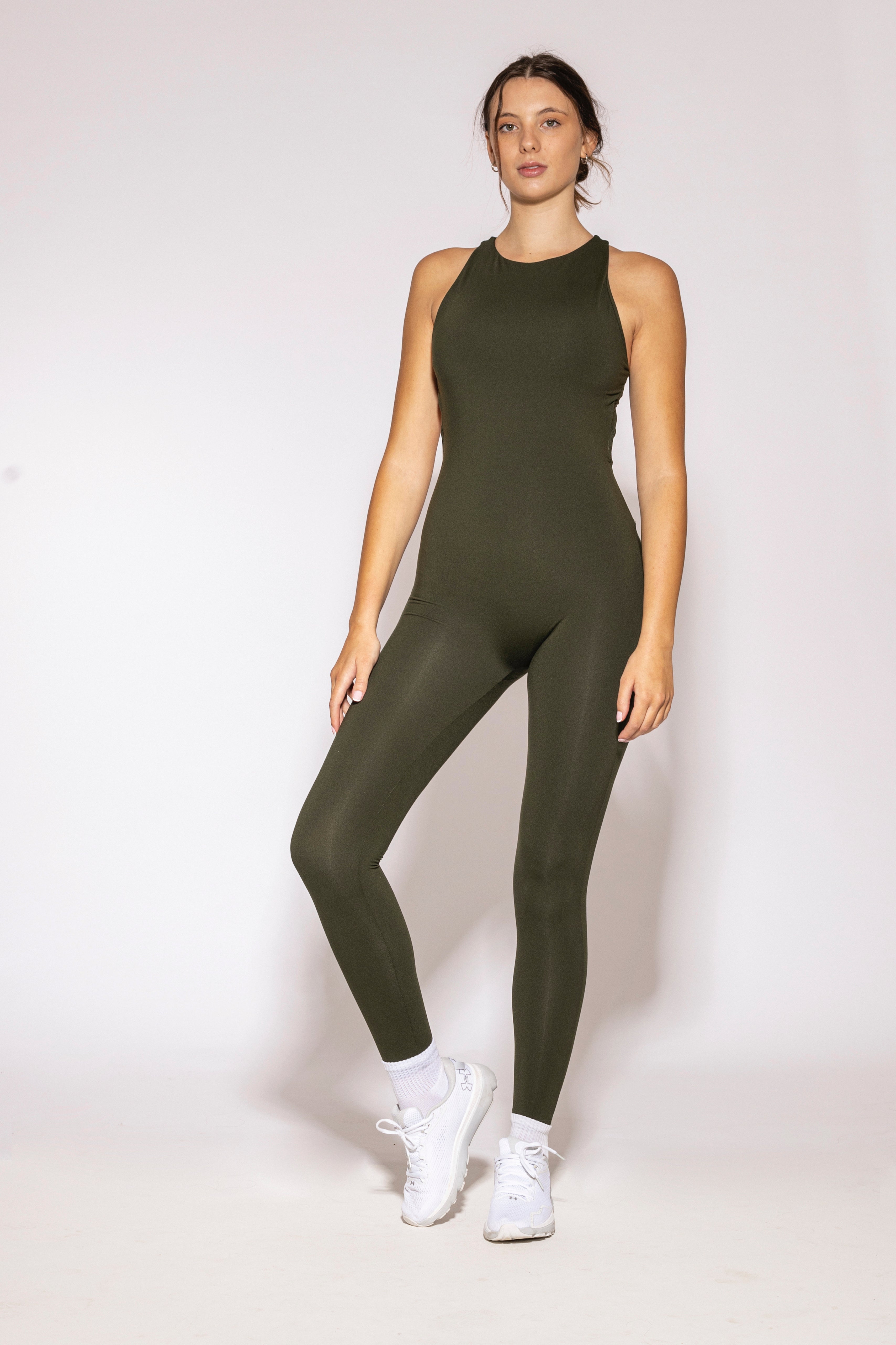 Women's Active Full Length Jumpsuit in Khaki Green | Paris & I – Paris&I